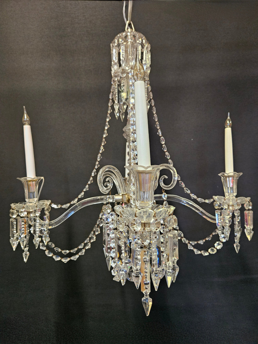 4-Arm Victorian Glass Chandelier, CA. 1840 – G & P Cohn Chandeliers