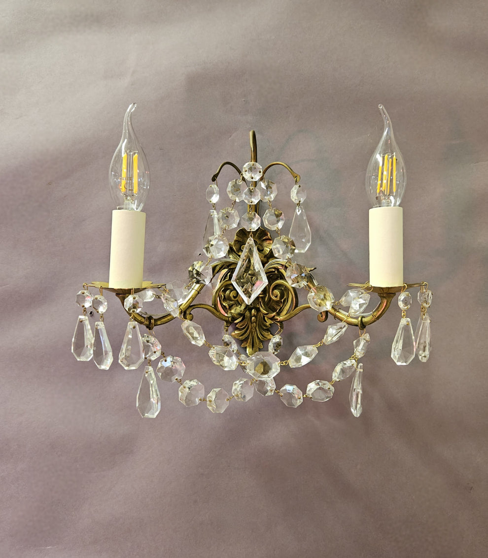 Set Of Four 2-Arm Brass & Glass Wall Lights, CA. 1920 – G & P Cohn ...
